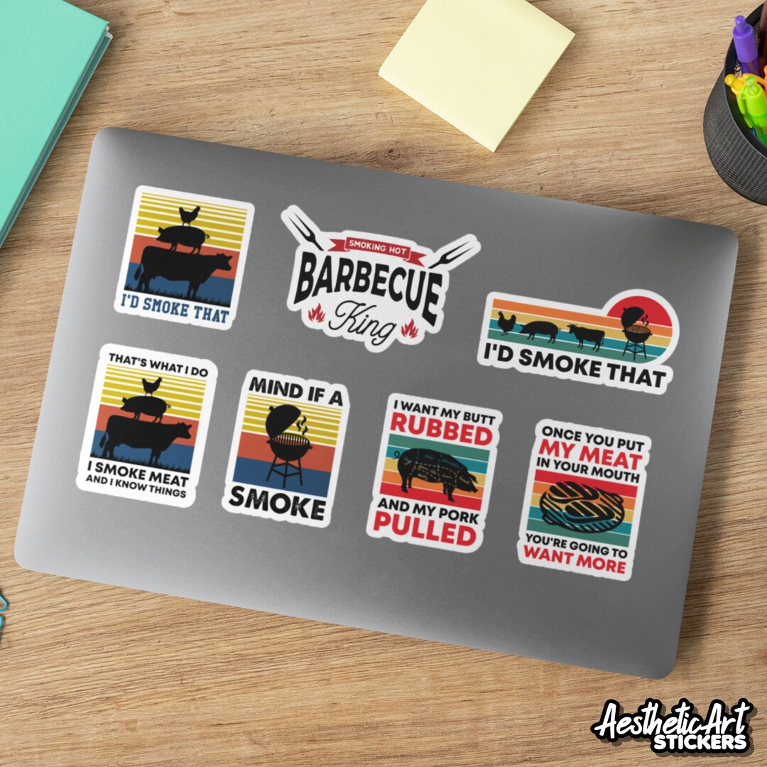 Barbeque Grilling Sticker Sayings, BBQ King Smoking Meat, Vinyl Decals ...
