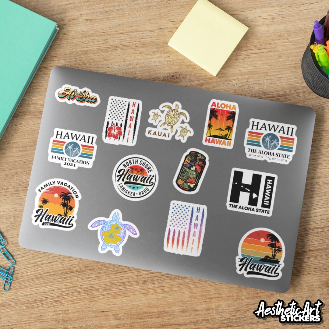 Retro Vintage Hawaii Stickers, Hawaiian Vacation Travel Prints, Summer ...
