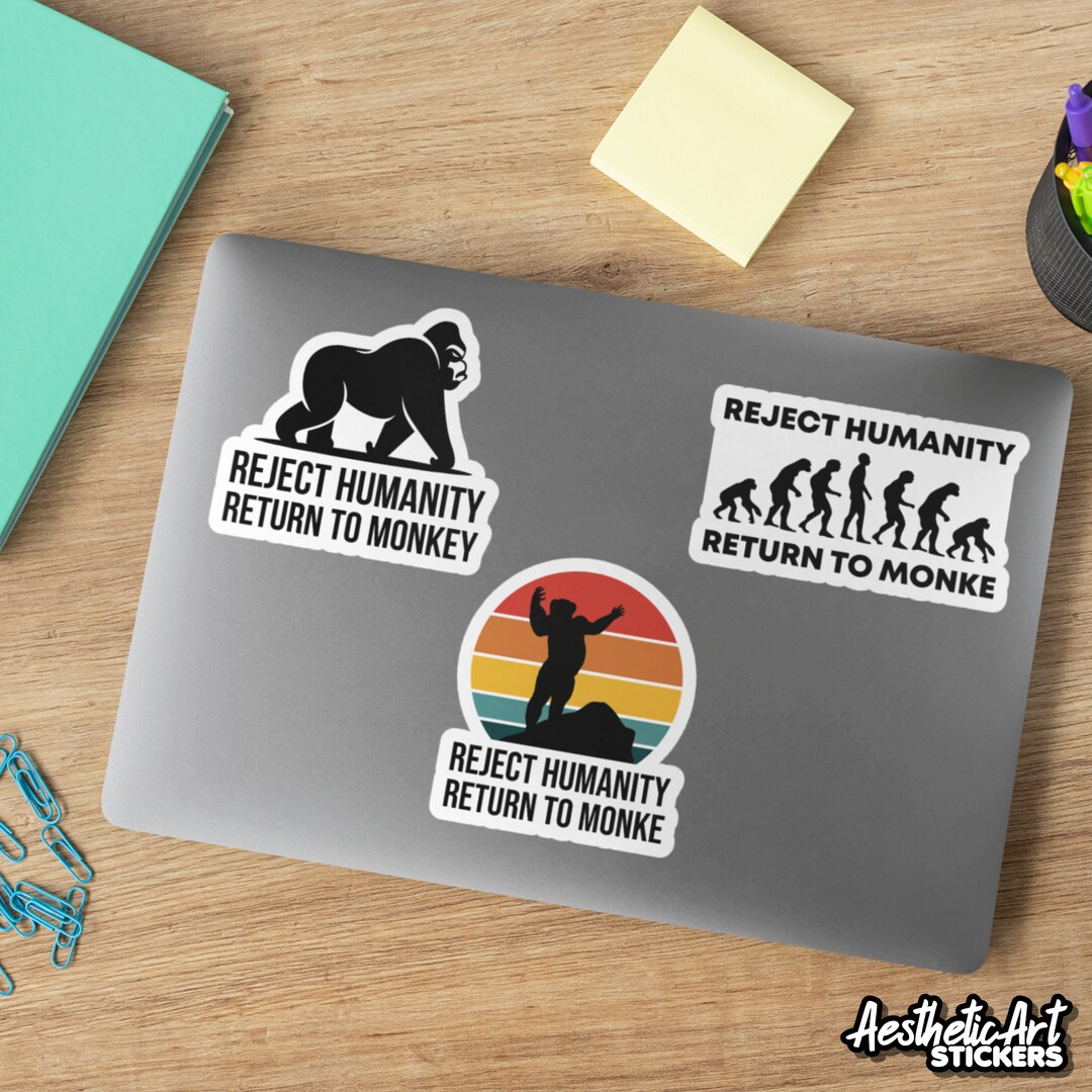 Reject Humanity Return to Monke Meme Sticker, Funny Science Evolution ...