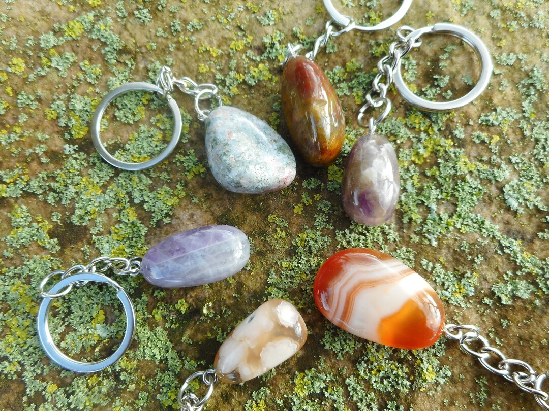 Tumbled Stone Keychain - Etsy
