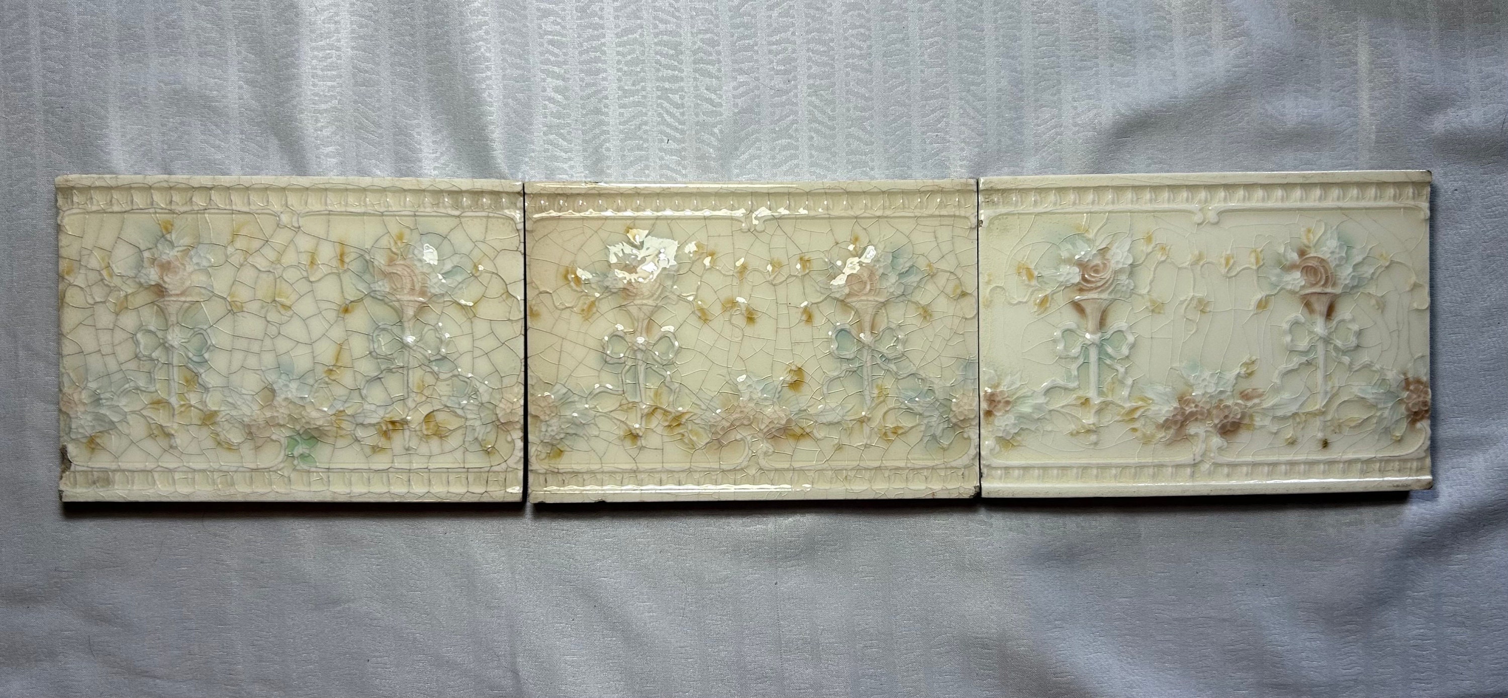 Lot of 3 Antique Providential Tile Works 6x4 Victorian Border Tiles ...