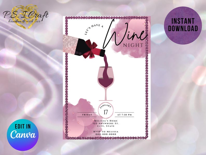 Editable Wine Night Invitation, Wine Pouring Design (digital Invite) - Etsy