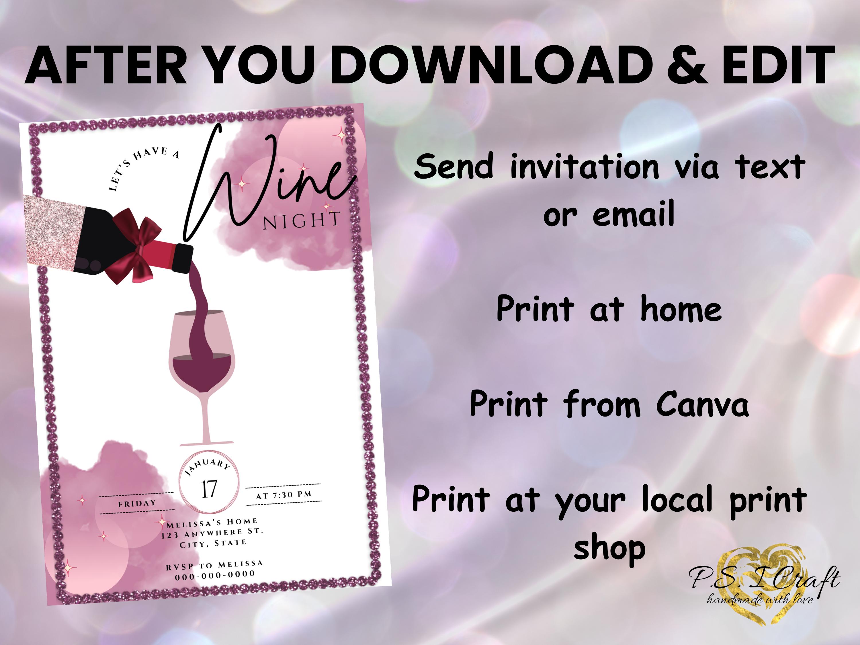 Editable Wine Night Invitation, Wine Pouring Design (digital Invite) - Etsy