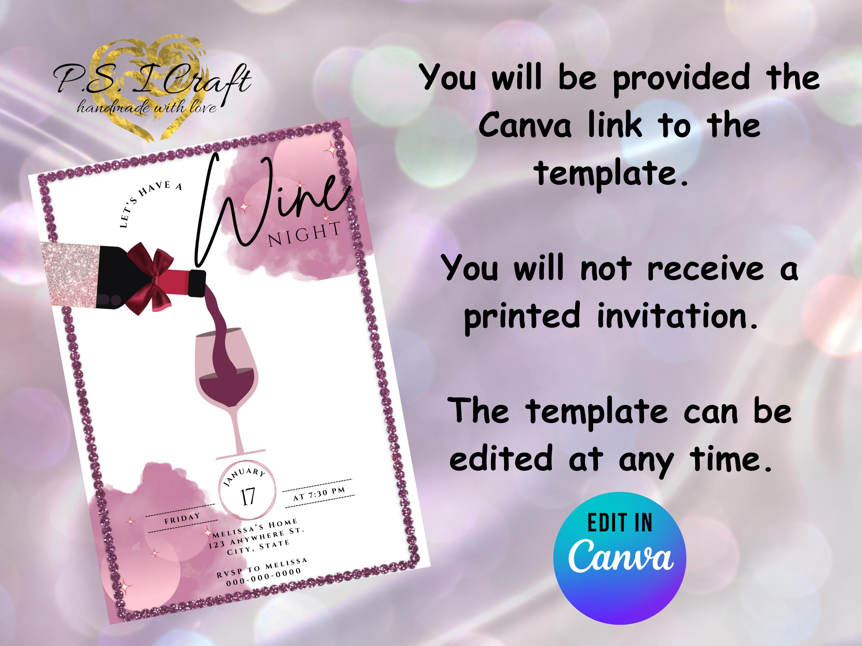 Editable Wine Night Invitation, Wine Pouring Design (digital Invite) - Etsy