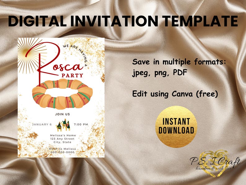 Editable Rosca De Reyes Party Invitation, Canva Digital Invite Template ...