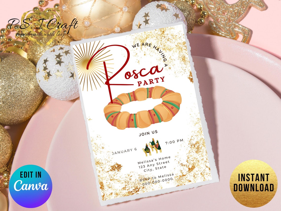 Editable Rosca De Reyes Party Invitation, Canva Digital Invite Template ...