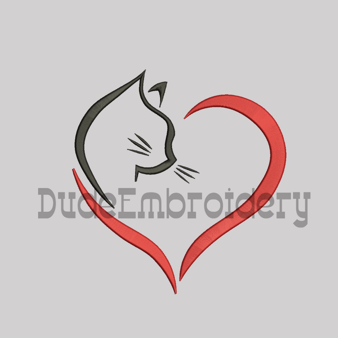 Cat Heart Embroidery Designs 7 Size Design Instant Download 8 Formats ...