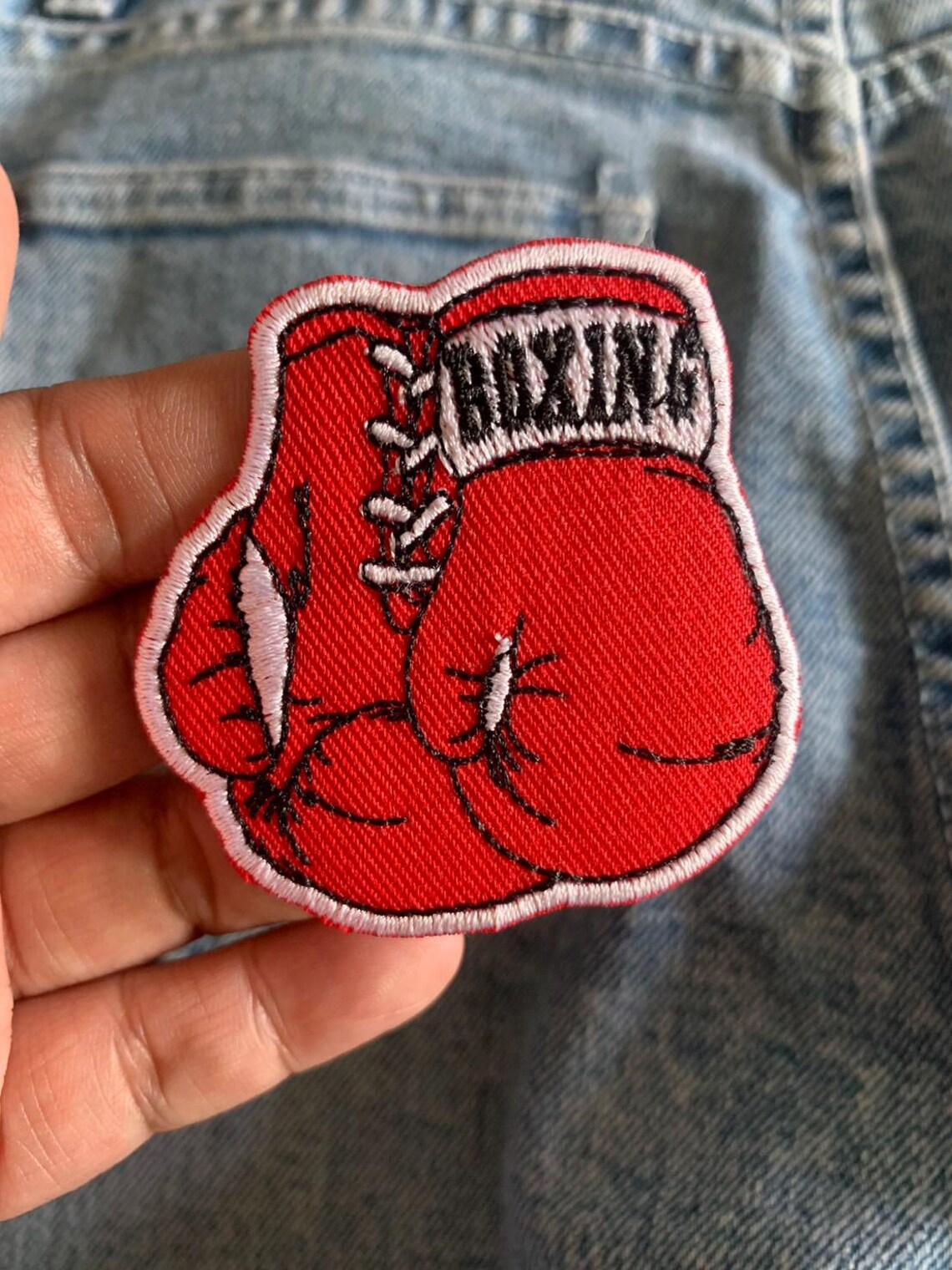 Boxing Gloves , Love Sport Iron on Patches Easy DIY Fix or Style ...