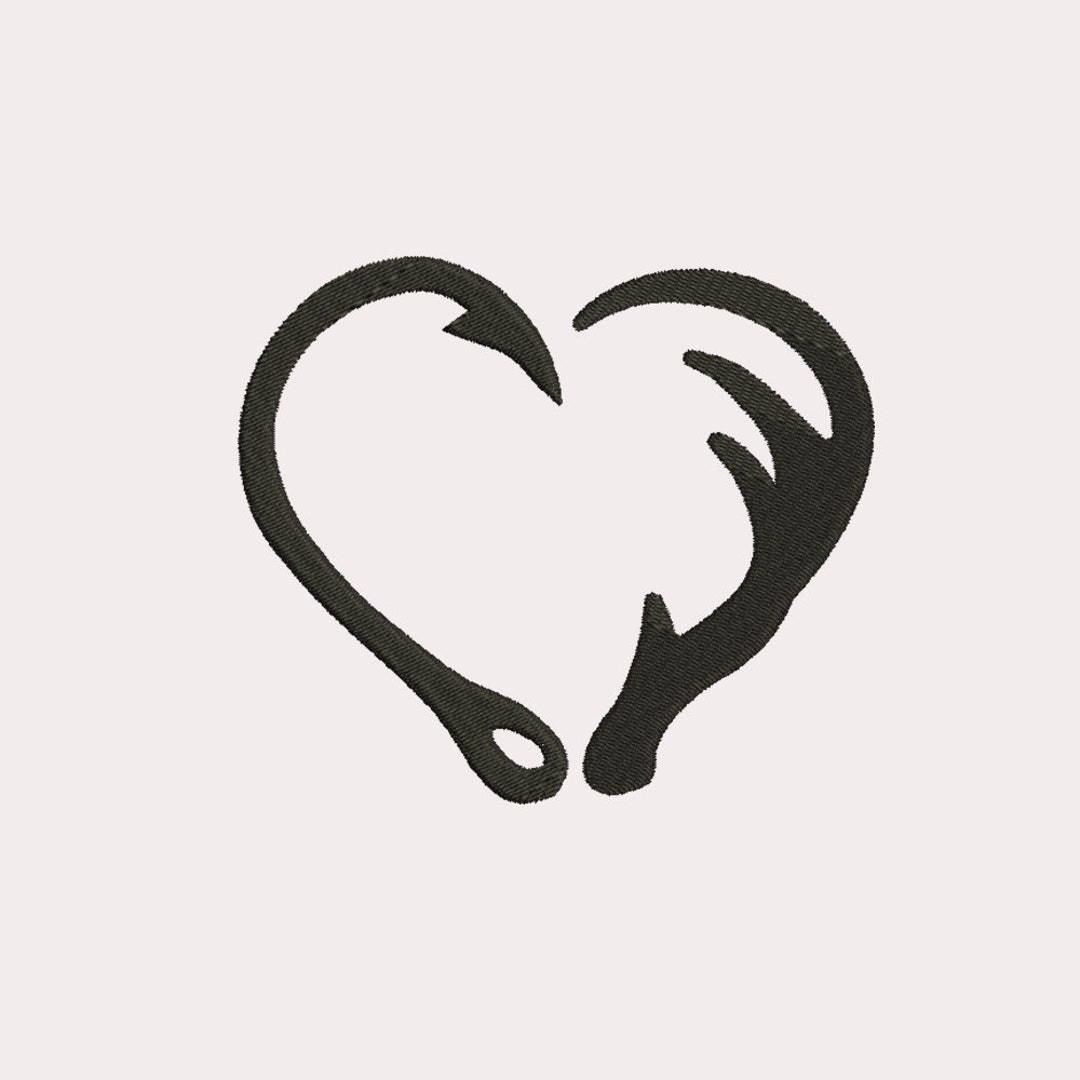 Fish Hook and Antler Heart Embroidery Designs 7 Size Design Instant ...