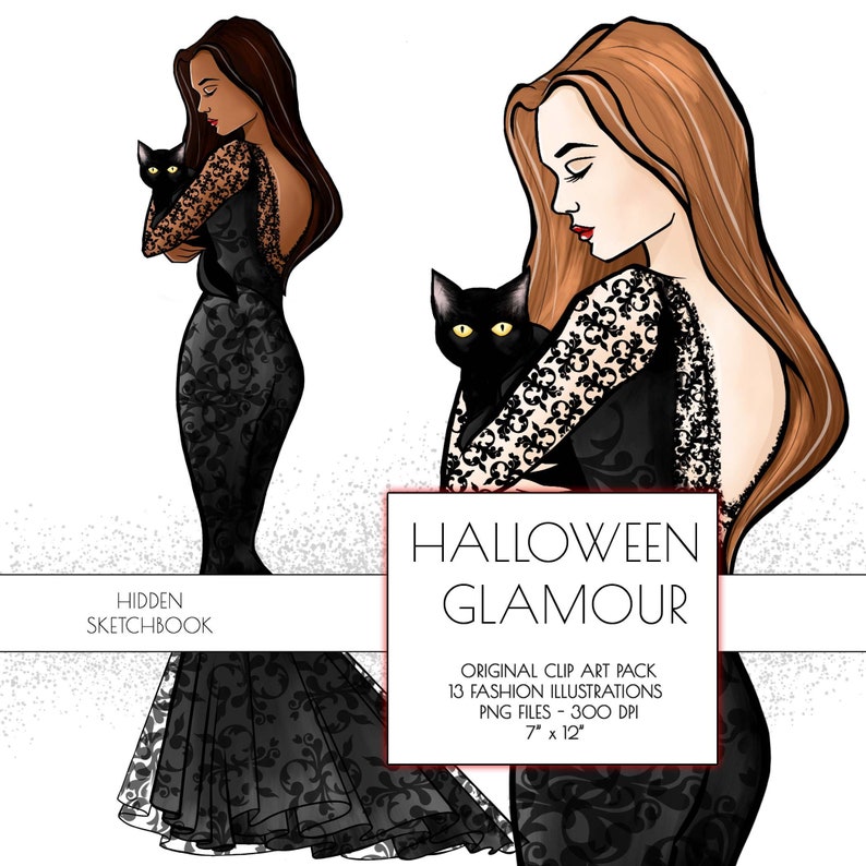 Halloween Glamour Clip Art Fashion Illustration Graphics Hand Drawn ...
