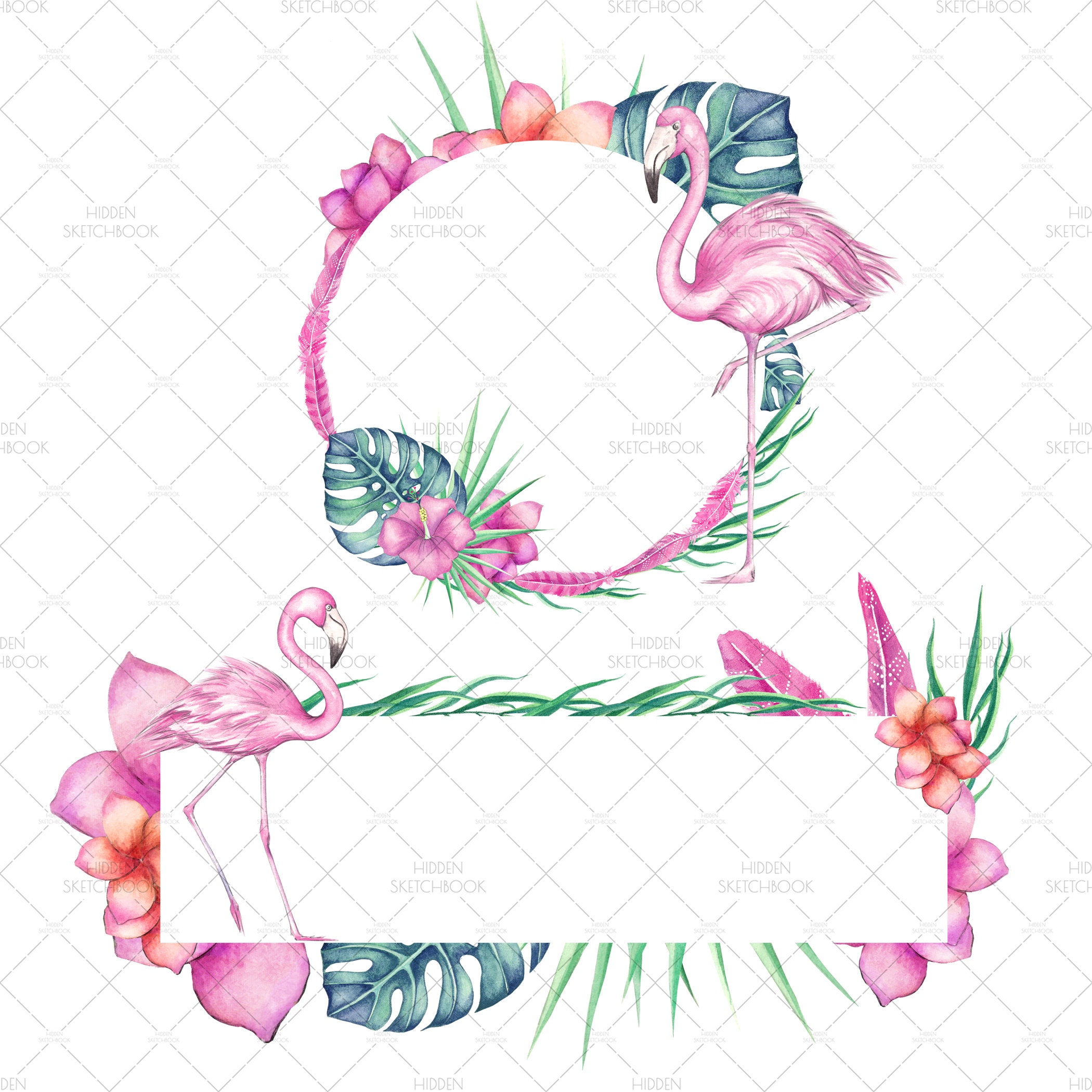 Pretty in Pink Clip Art Summer Flamingo Summer Tropical Floral Graphics ...