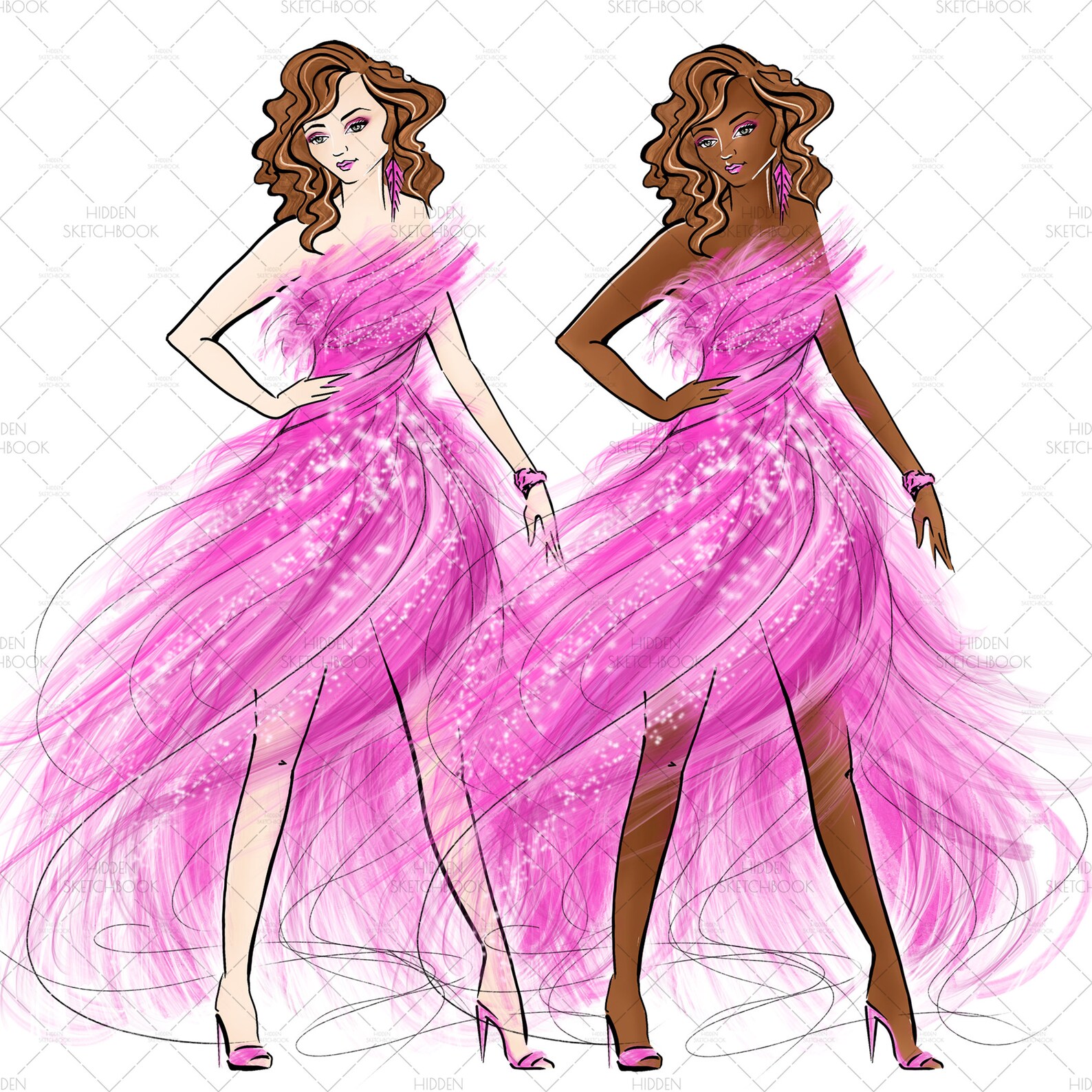 Pretty in Pink Clip Art Fashion Illustration Graphics Hand Drawn ...