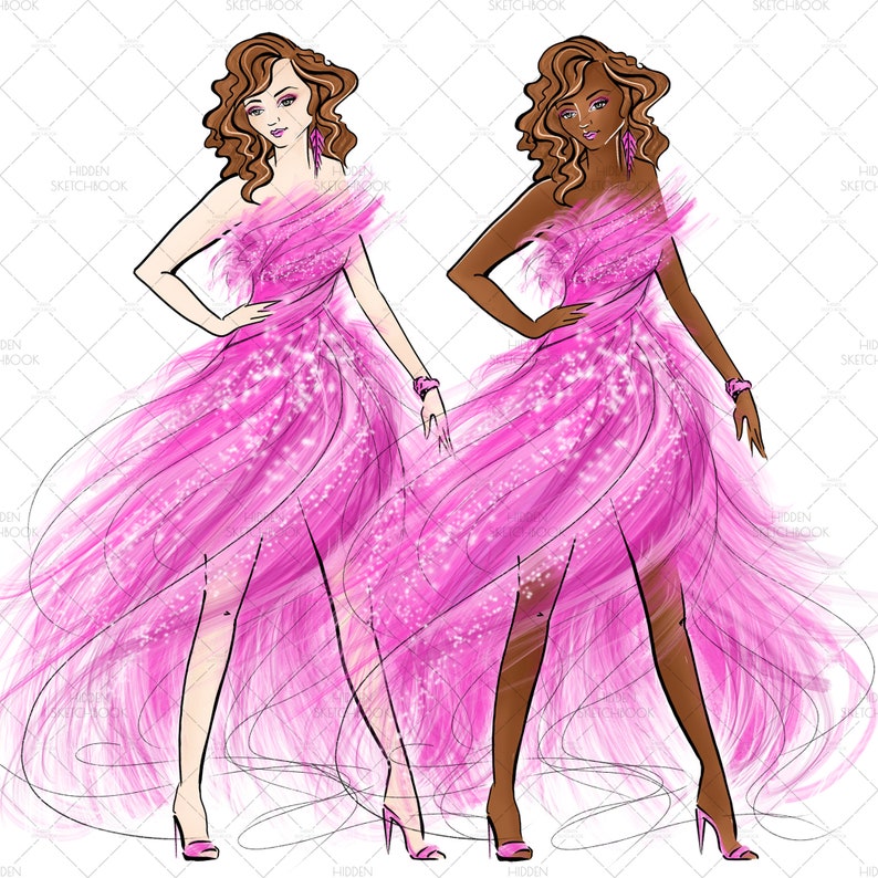 Pretty in Pink Clip Art Fashion Illustration Graphics Hand Drawn ...