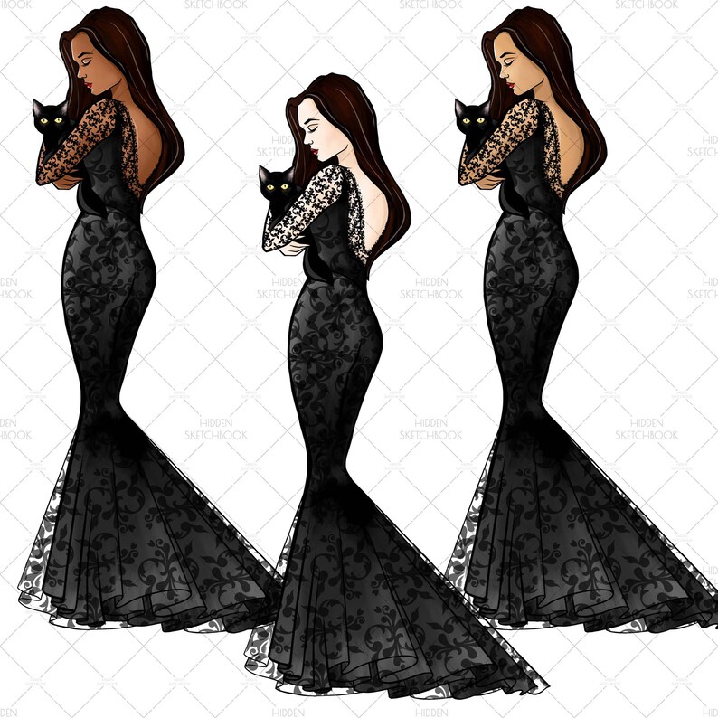 Halloween Glamour Clip Art Fashion Illustration Graphics Hand Drawn ...