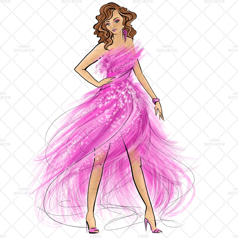 Pretty in Pink Clip Art Fashion Illustration Graphics Hand Drawn ...