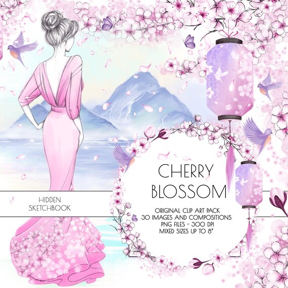 Cherry Blossom Clip Art Spring Pink Floral Watercolour | Etsy