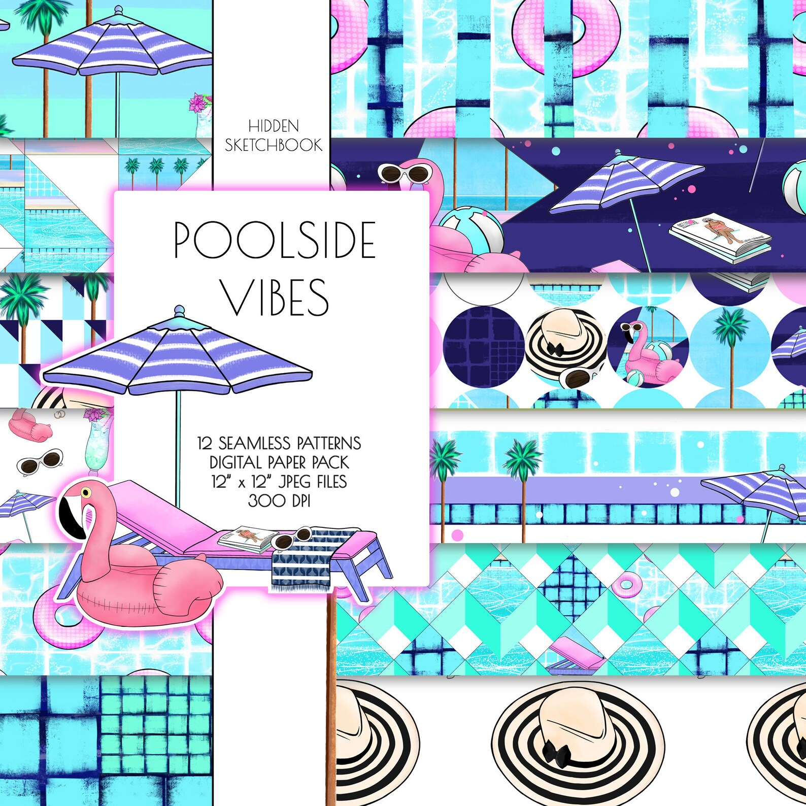 Poolside Vibes Digital Paper Pack Summer Pool Party Sun Bed - Etsy