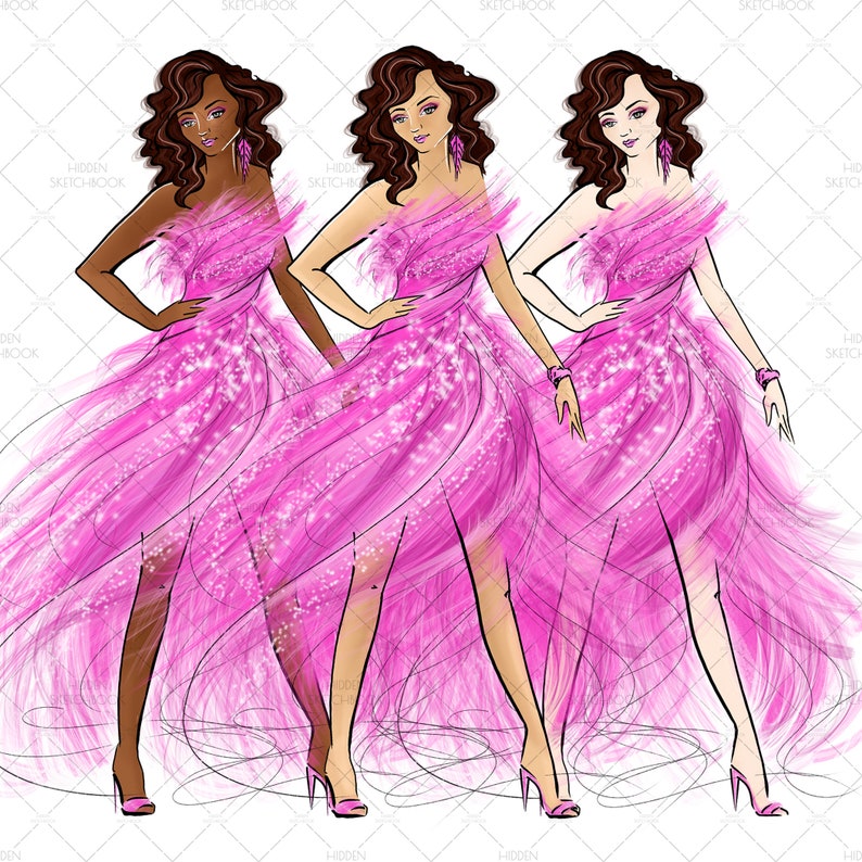 Pretty in Pink Clip Art Fashion Illustration Graphics Hand Drawn ...