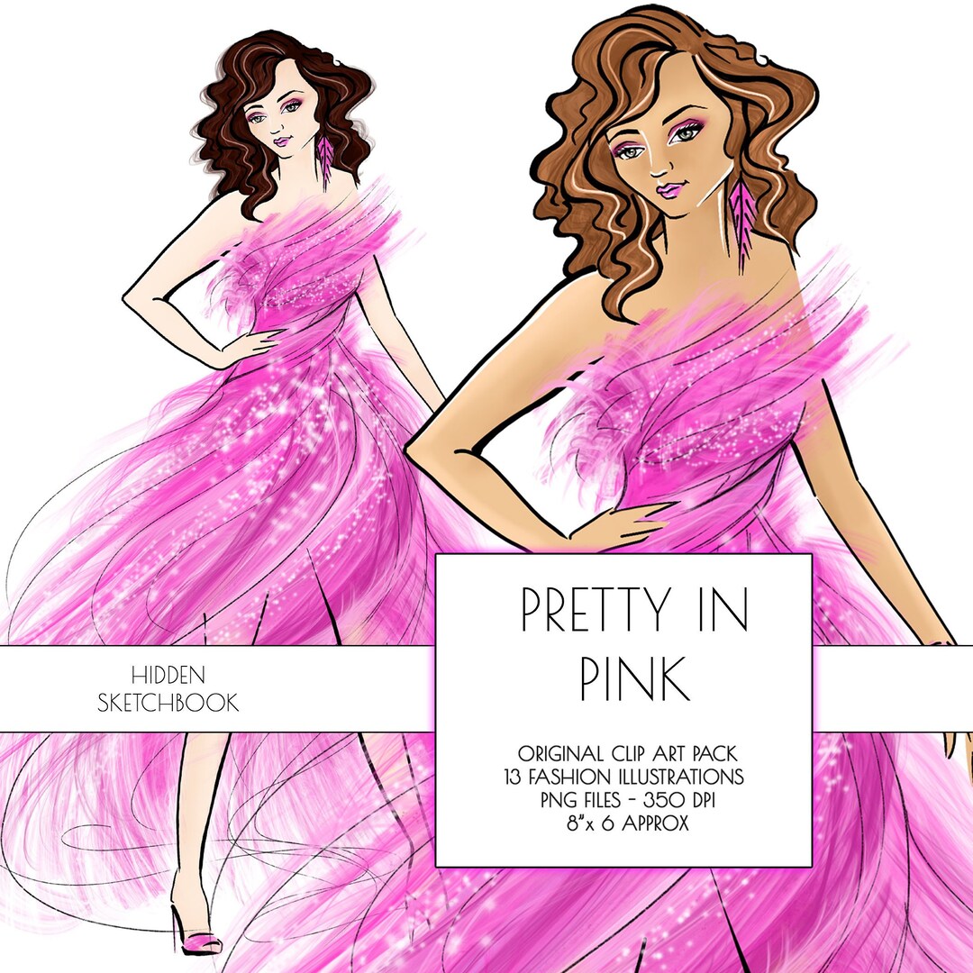 Pretty in Pink Clip Art Fashion Illustration Graphics Hand Drawn ...