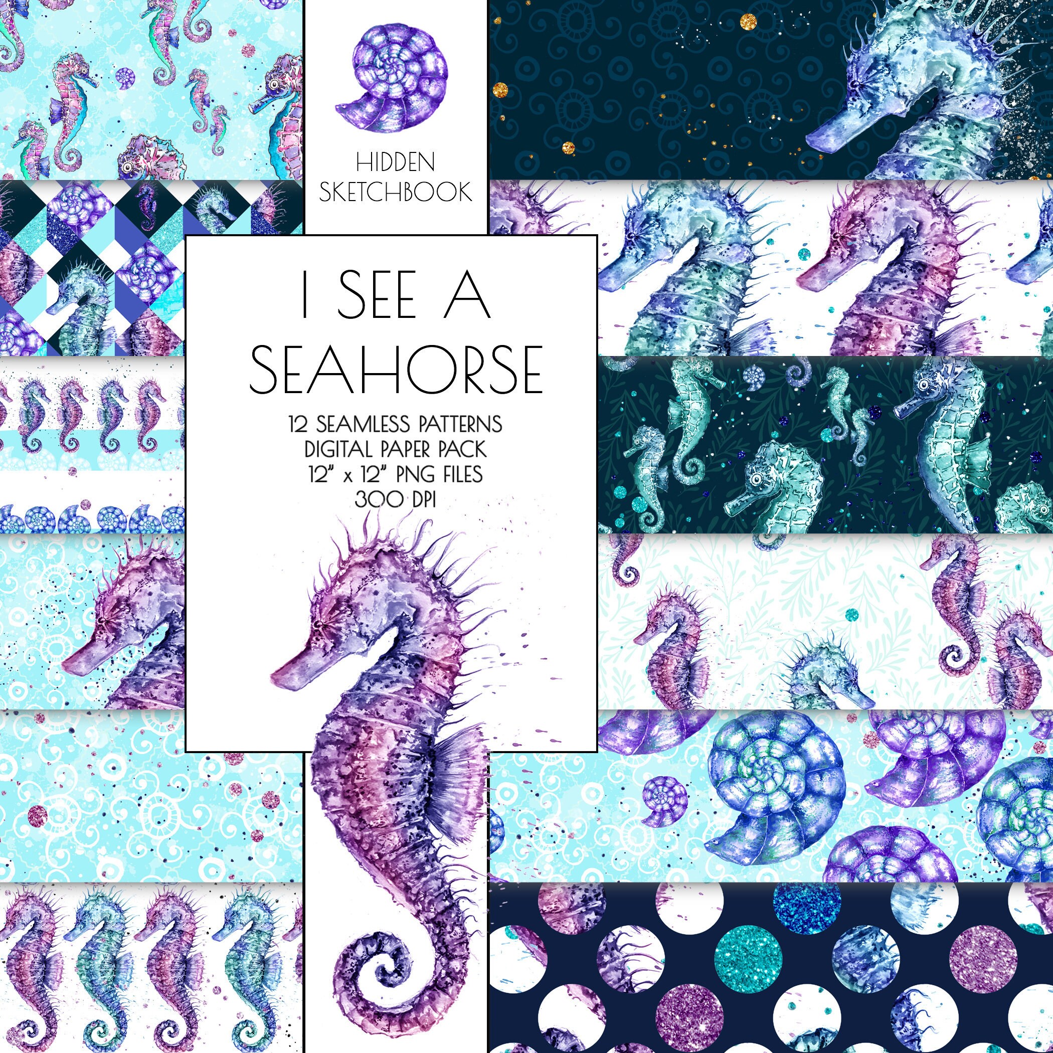 I See a Seahorse Seamless Digital Paper Pack Ocean Water Sea - Etsy