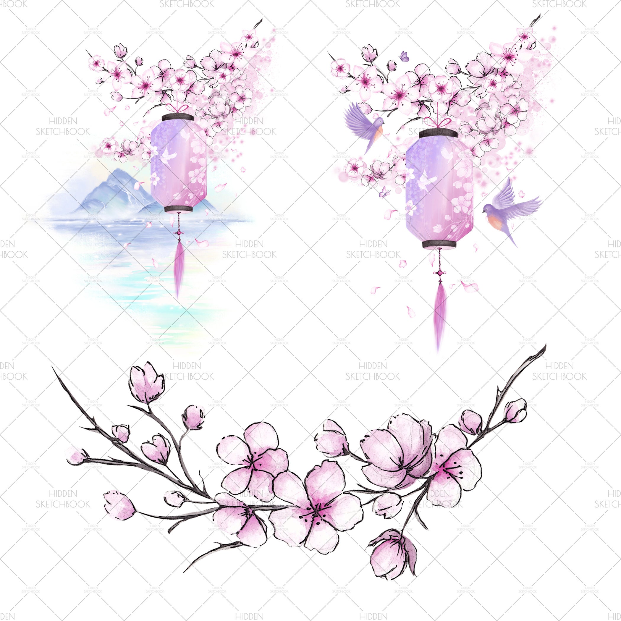 Cherry Blossom Clip Art Spring Pink Floral Watercolour | Etsy UK