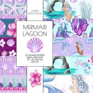 Mermaid Lagoon Clip Art Floral Underwater Fish Starfish Water Fantasy ...