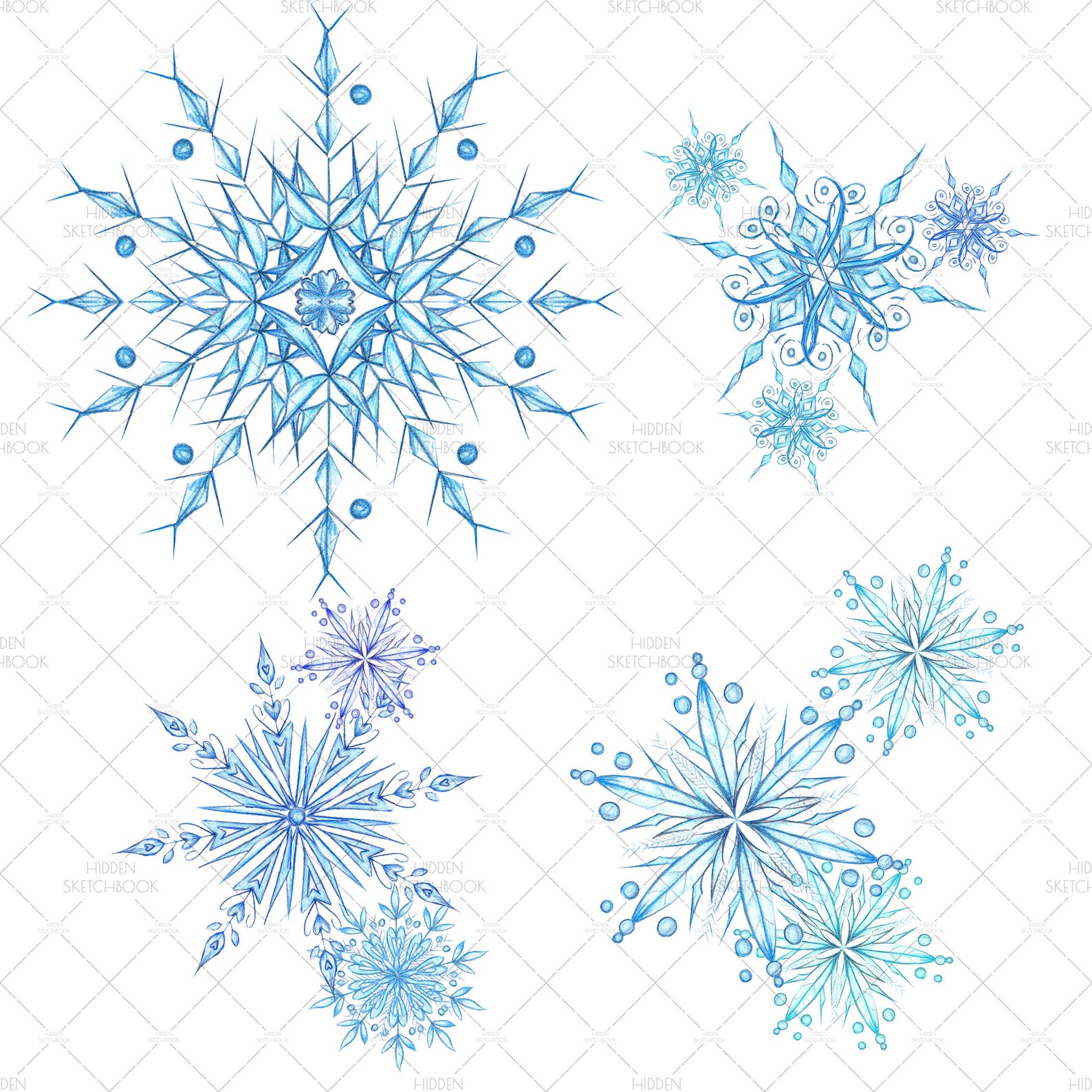 Winter Snowflakes Clip Art Purple Christmas Invitation Graphics Hand ...