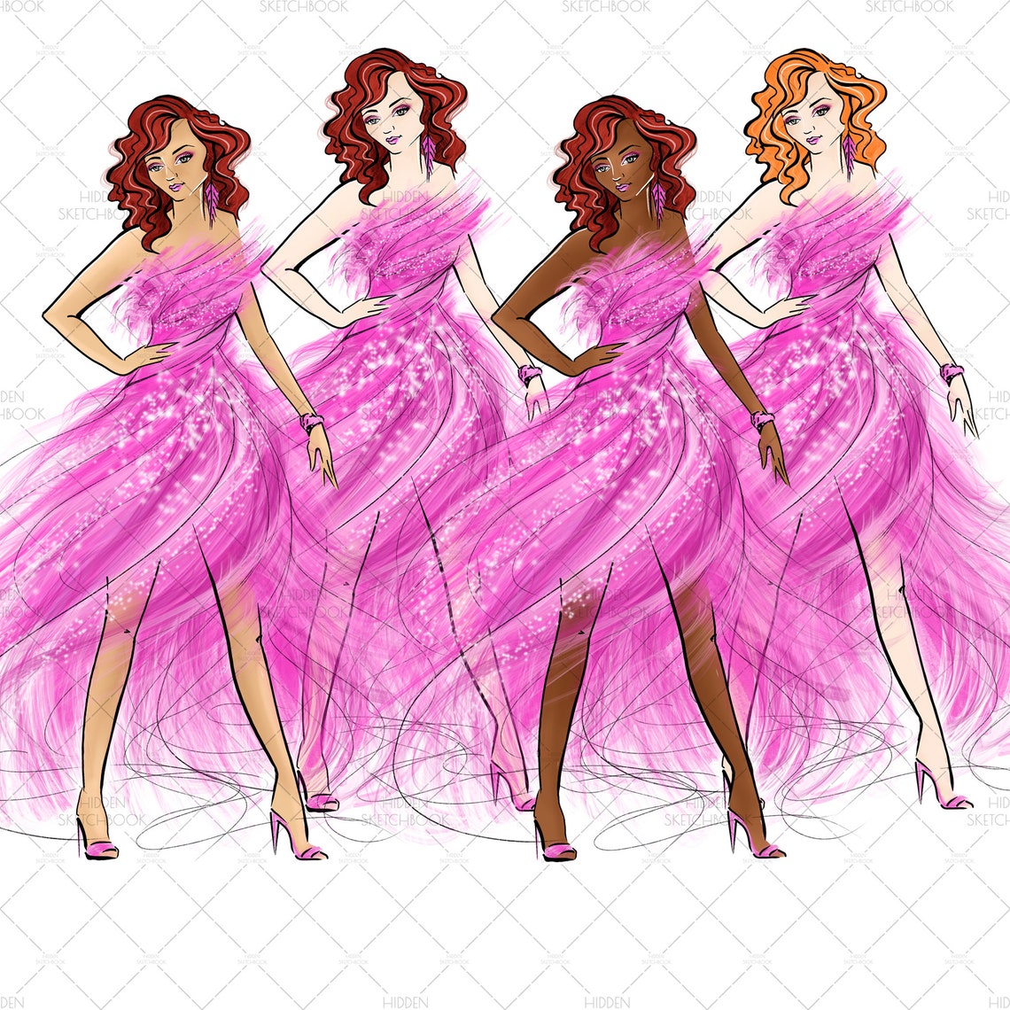 Pretty in Pink Clip Art Fashion Illustration Graphics Hand | Etsy