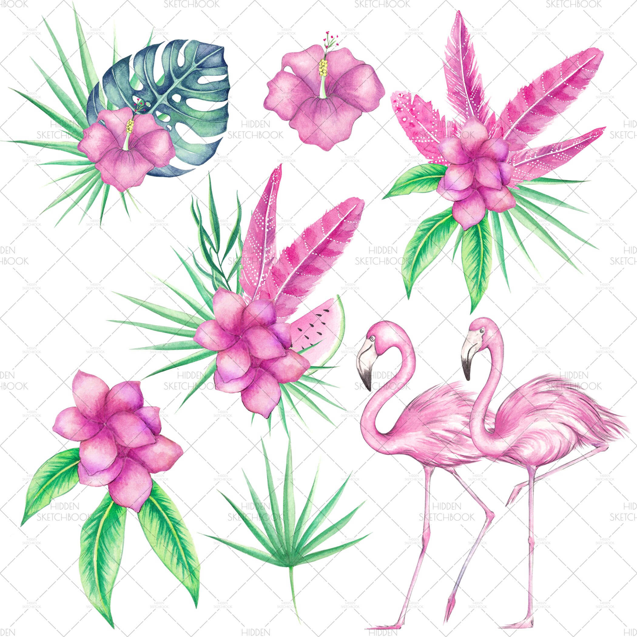Pretty in Pink Clip Art Summer Flamingo Summer Tropical Floral Graphics ...