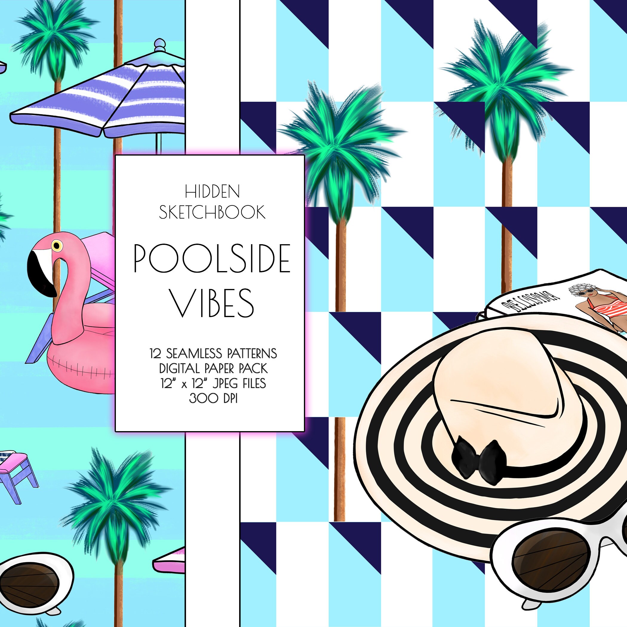 Poolside Vibes Digital Paper Pack Summer Pool Party Sun Bed - Etsy