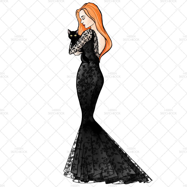 Halloween Glamour Clip Art Fashion Illustration Graphics Hand Drawn ...