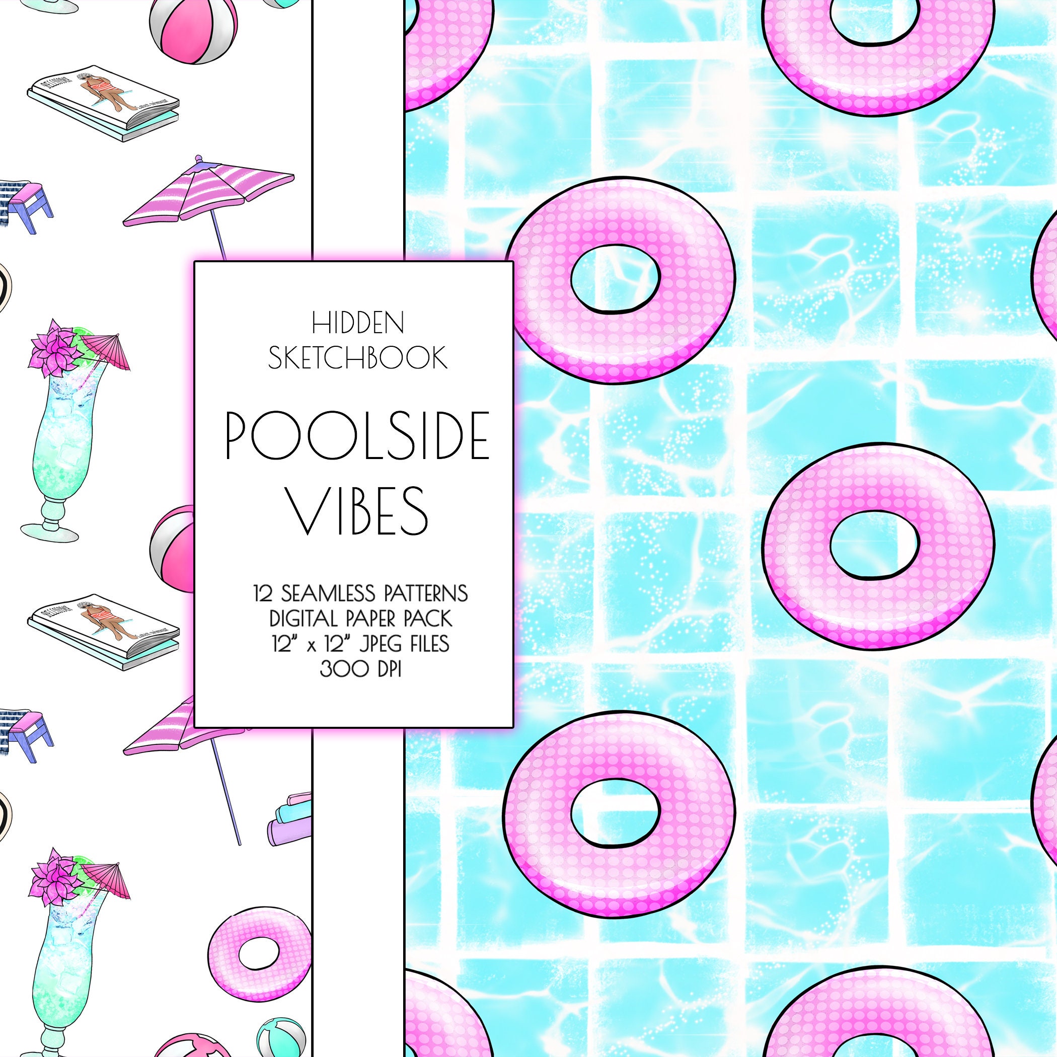 Poolside Vibes Digital Paper Pack Summer Pool Party Sun Bed - Etsy