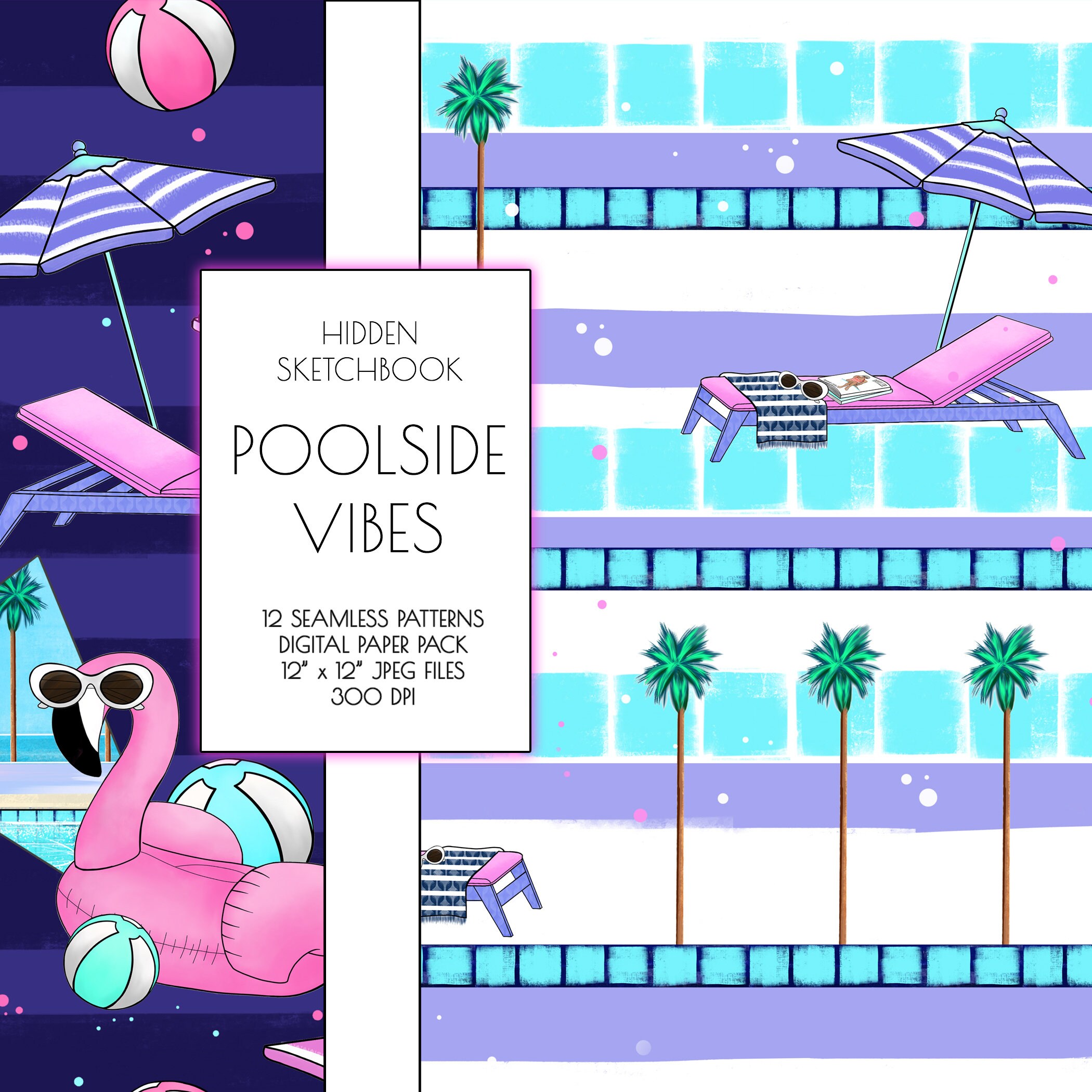 Poolside Vibes Digital Paper Pack Summer Pool Party Sun Bed - Etsy