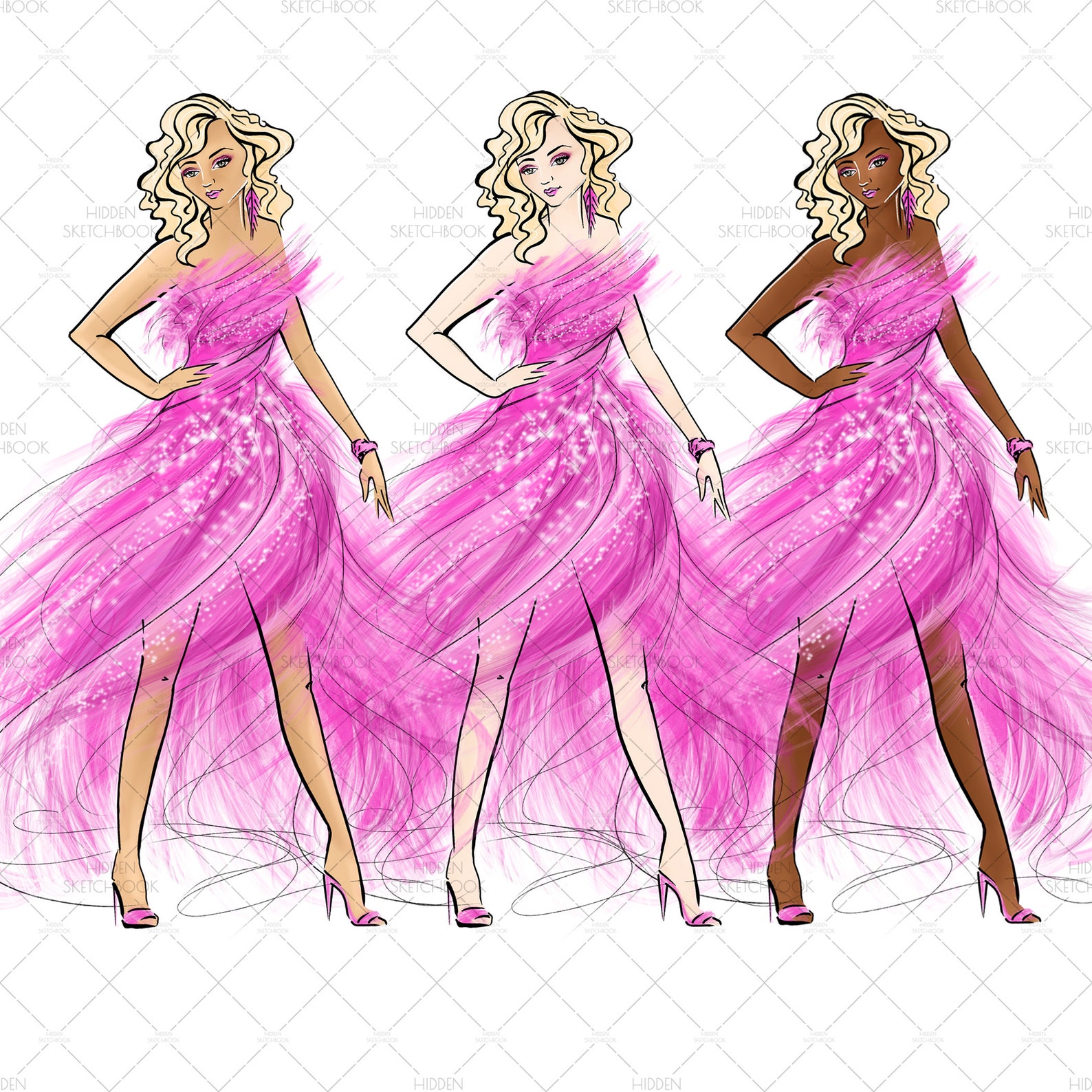Pretty in Pink Clip Art Fashion Illustration Graphics Hand Drawn ...