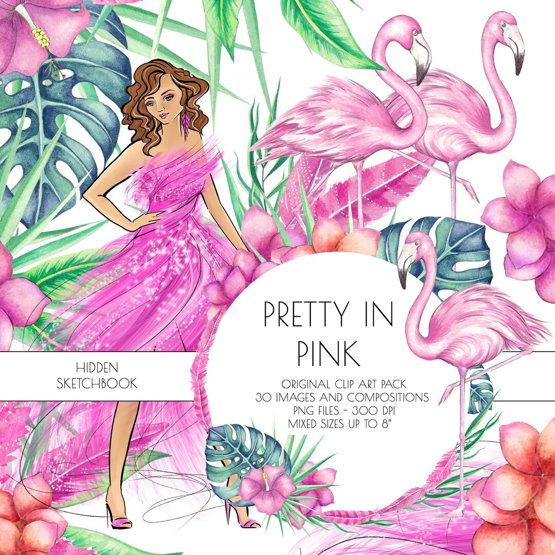 Pretty in Pink Clip Art Summer Flamingo Summer Tropical Floral Graphics ...