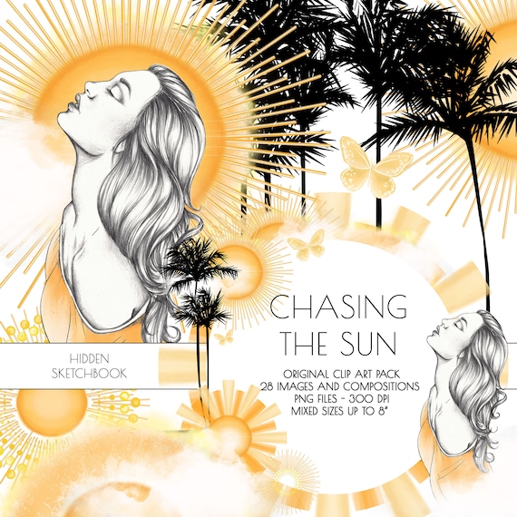 Chasing the Sun Clip Art Summer Sunset Beach Tropical Sunny | Etsy