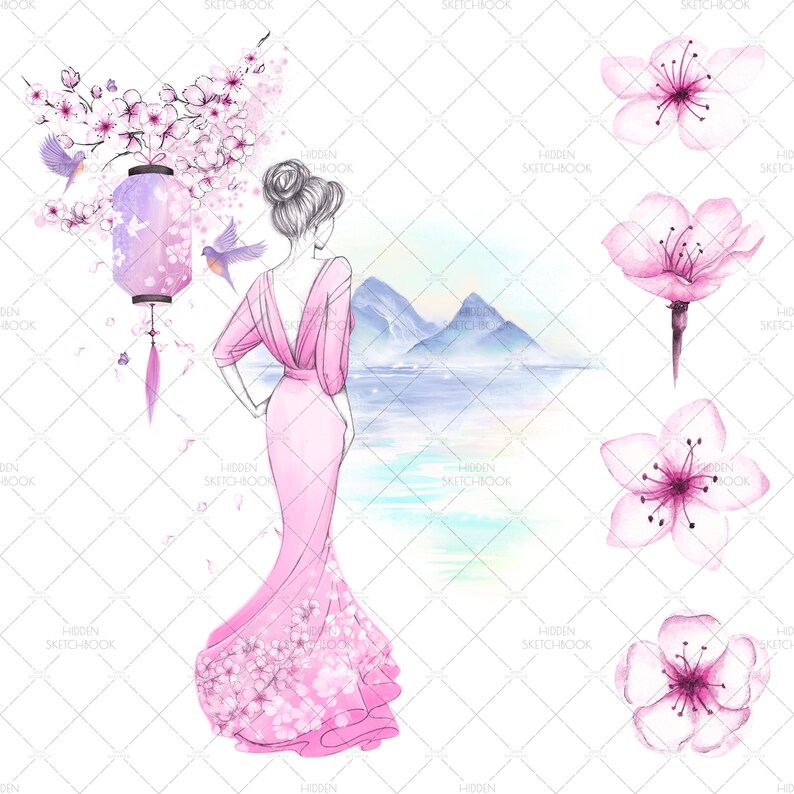 Cherry Blossom Clip Art Spring Pink Floral Watercolour | Etsy
