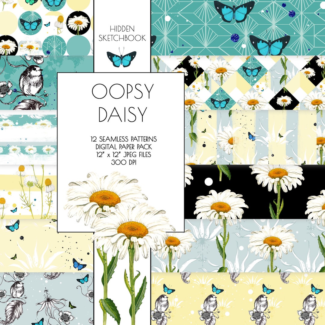 Oopsy Daisy Digital Paper Pack Seamless Patterns Summer Daisy Butterfly ...