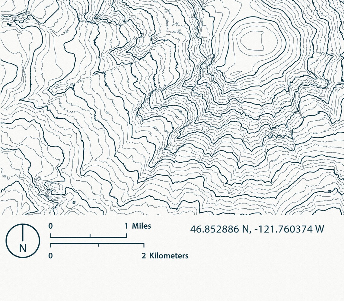 Mount Rainier Topographic Map Print / Map Wall Art / Tahoma / GIS Art ...