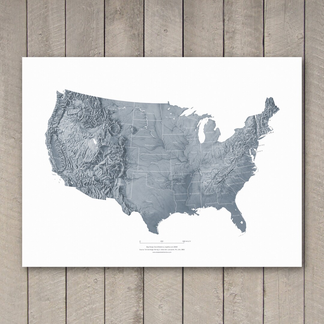 United States Topographic Map / Hand Drawn Shaded Relief / Custom ...