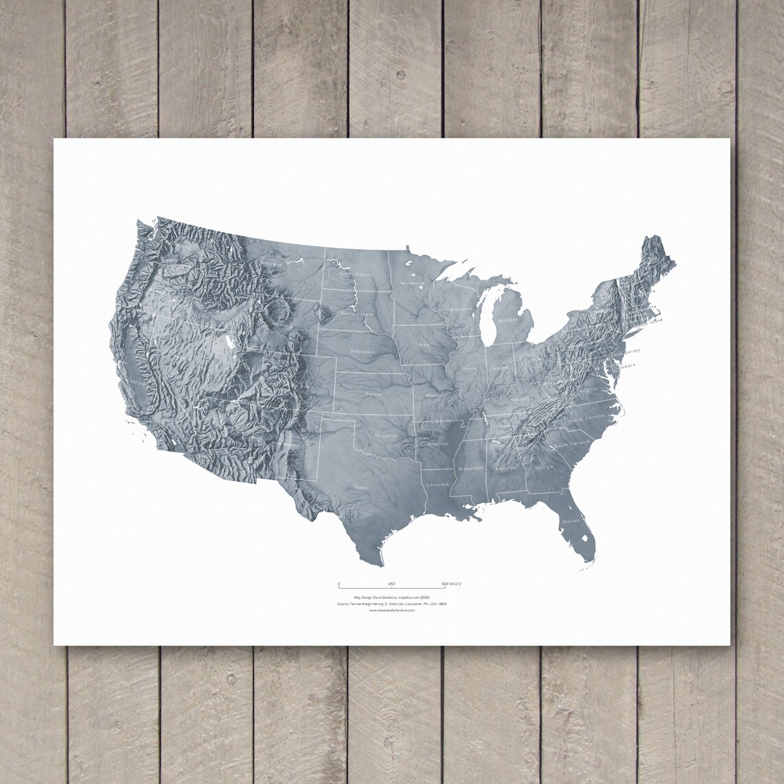 United States Topographic Map / Hand Drawn Shaded Relief / Custom ...
