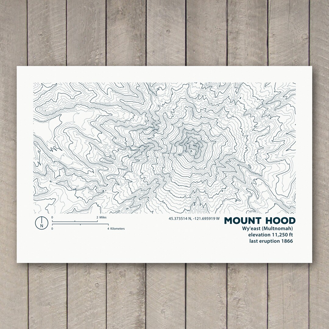 Mount Hood Topographic Map Print / Map Wall Art / Home Décor / Wy’east ...