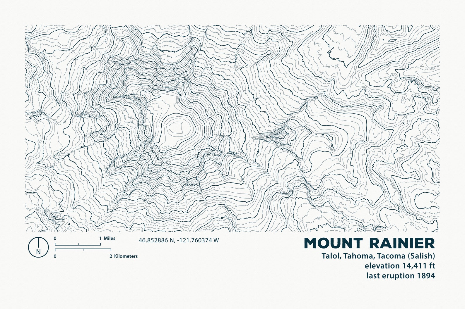 Mount Rainier Topographic Map Print / Map Wall Art / Tahoma / GIS Art ...