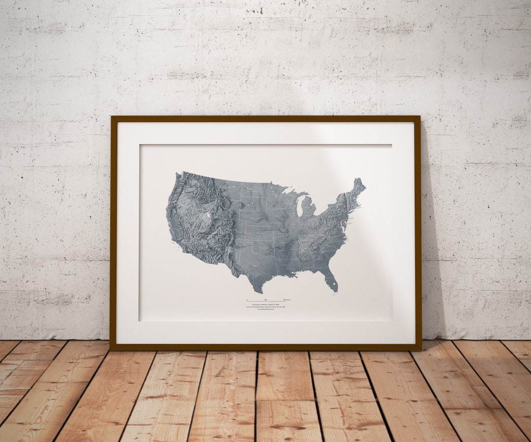 United States Topographic Map / Hand Drawn Shaded Relief / Custom ...