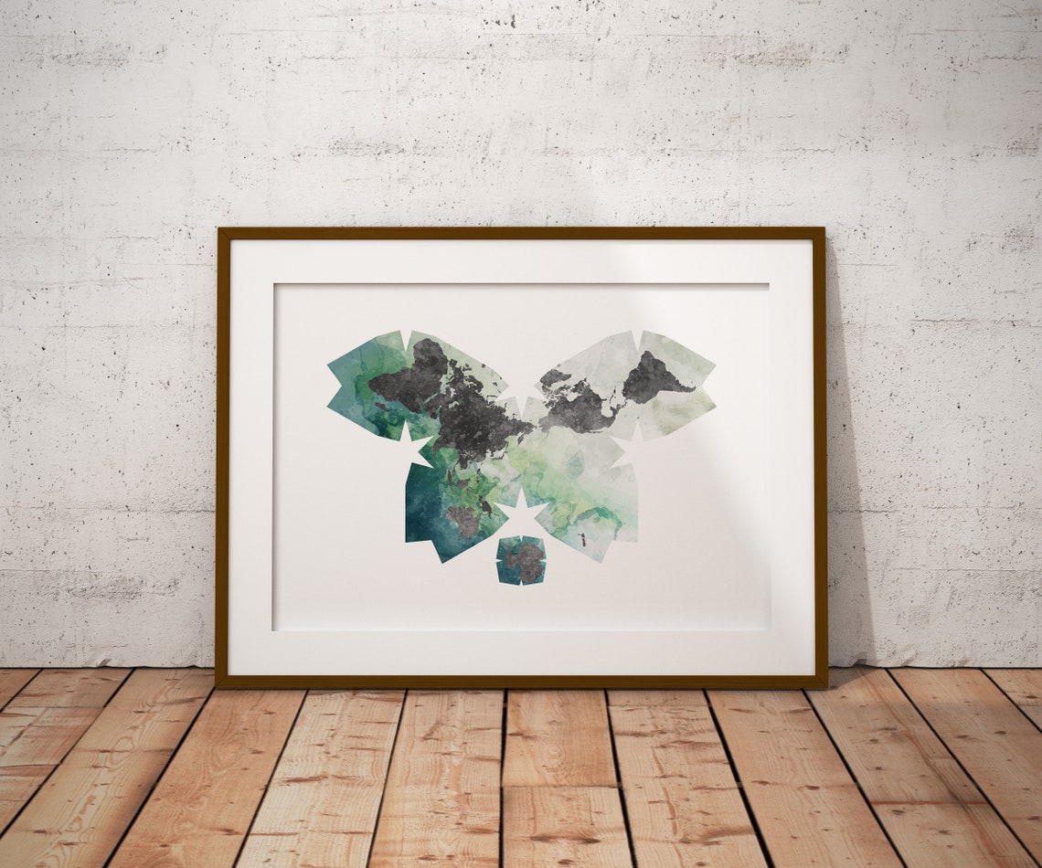 Watercolor World Map Poster / Cahill Map / Waterman Butterfly / Pacific ...