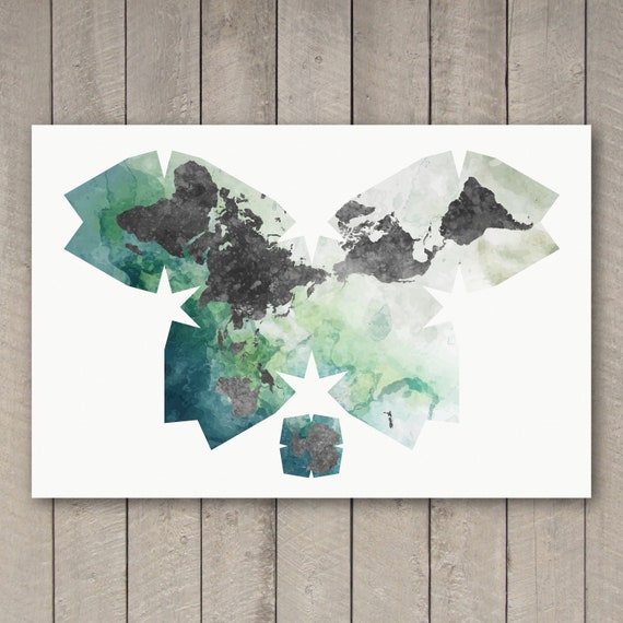 Watercolor World Map Poster / Cahill Map / Waterman Butterfly - Etsy Canada