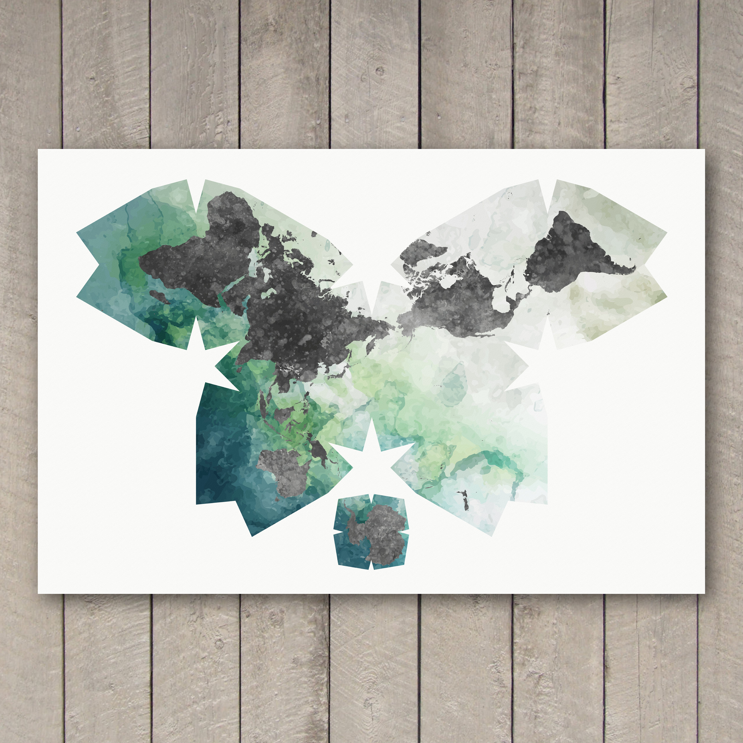 Watercolor World Map Poster / Cahill Map / Waterman Butterfly / Pacific ...