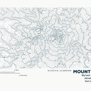 Mount Hood Topographic Map Print / Map Wall Art / Home Décor / Wy’east ...