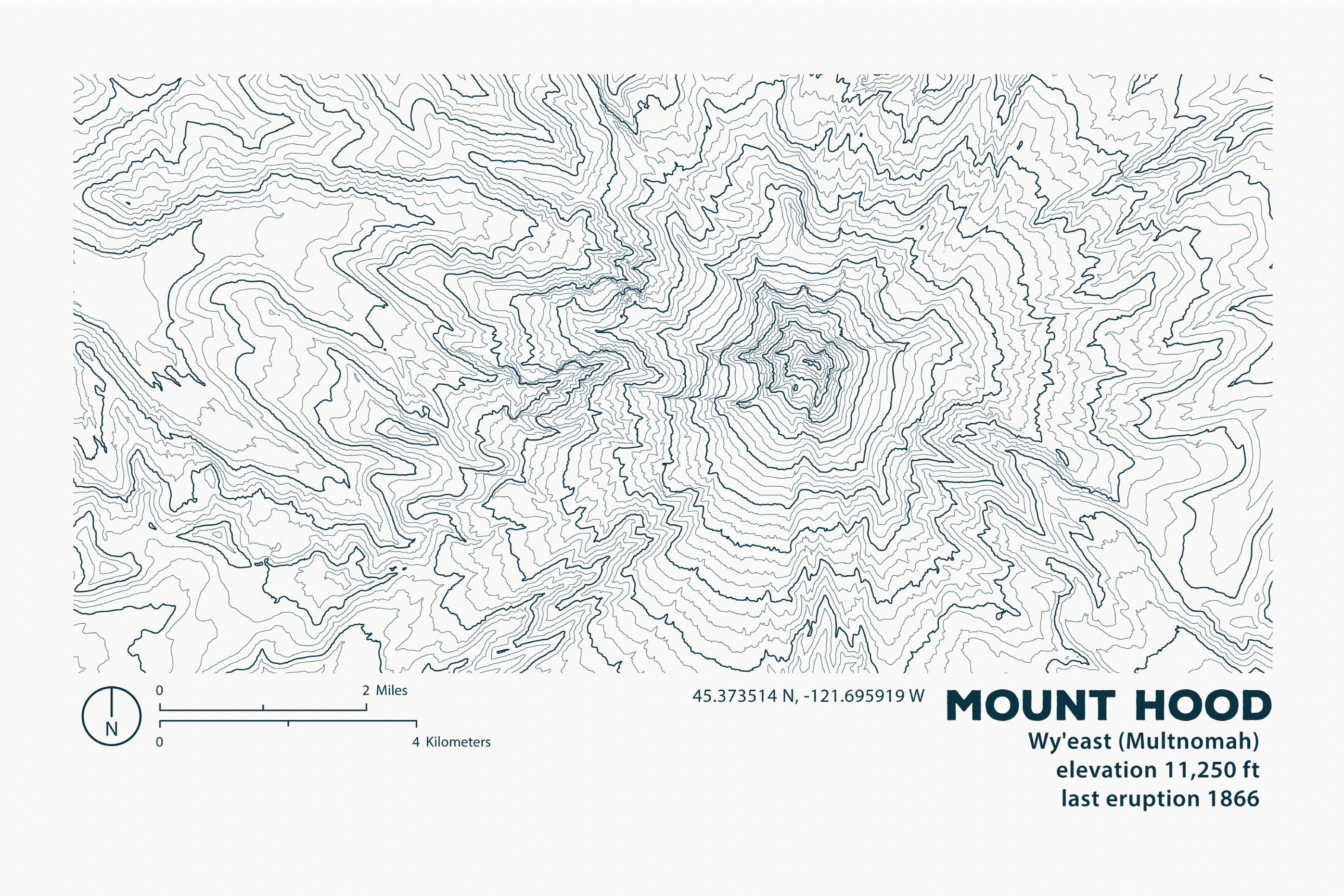 Mount Hood Topographic Map Print / Map Wall Art / Home Décor / Wyeast ...