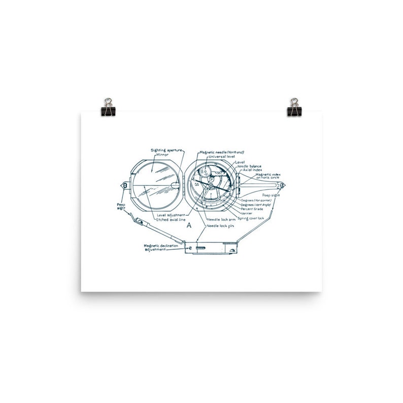 Patent Drawing Geologists Compass / Brunton Pocket Transit Diagram - Etsy